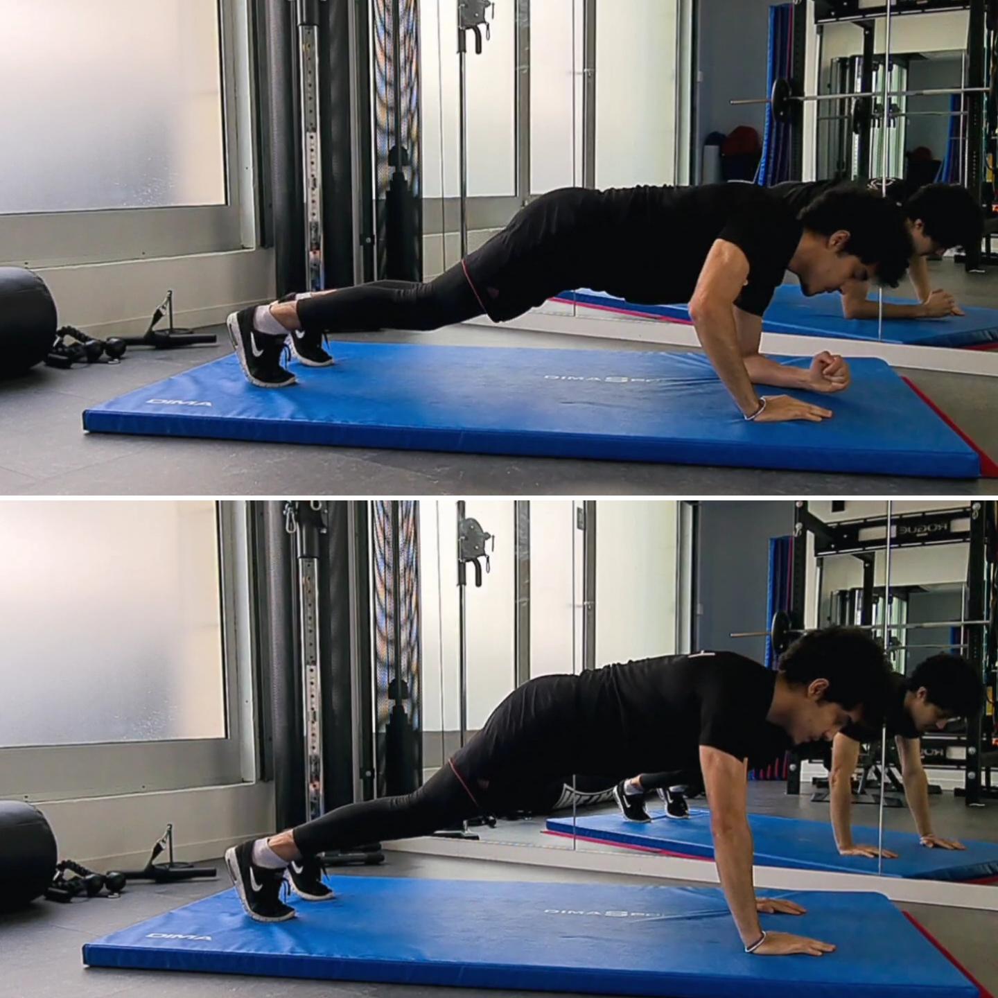 Planche militaire, exercice de gainage dynamique pour le haut du corps